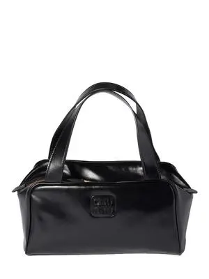 Miu Miu Leather Shoulder Bag With Embossed Logo - Black