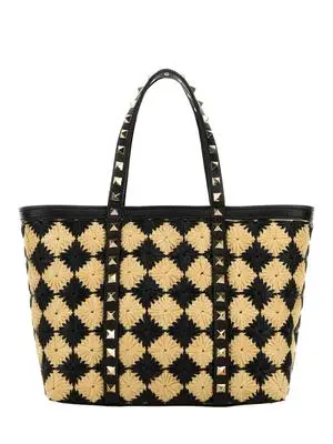 Valentino Garavani Embroidered Raffia Mini Rockstud Handbag - Multicolor