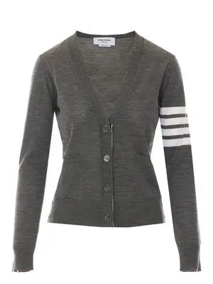 Thom Browne Relaxed Fit V-neck Cardigan With Signature Stripes - Gray