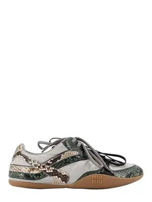 Miu Miu Technical Fabric And Python-print Sneakers - Multicolor