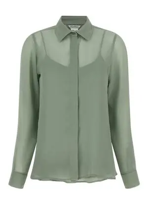 Max Mara Silk Crepe De Chine Semi-sheer Shirt - Green