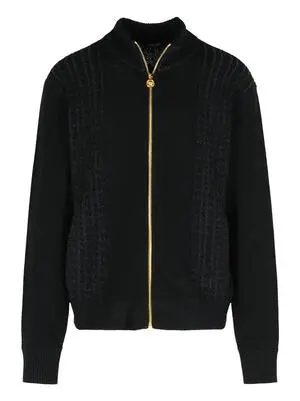 Versace Cotton Blend Zip Sweater - Black