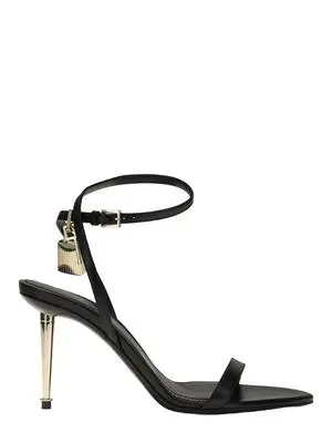 TOM FORD Shiny Leather Padlock Pointy Naked Sandal - Black
