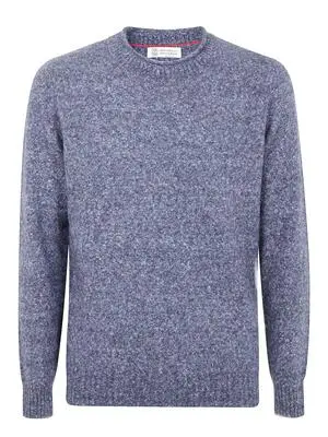 Brunello Cucinelli Round Neck Alpaca Blend Sweater - Blue