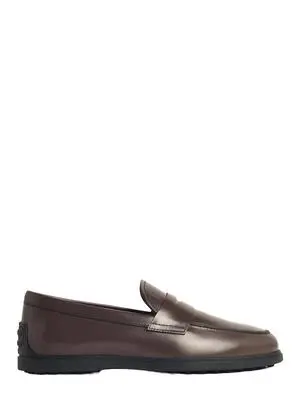TOD'S Leather Loafers With Embossed Monogram And Rubber Detail - Brown
