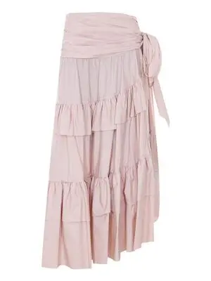 Chloé Long Tiered Ruched Skirt With Bow Detail - Pink