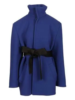 Saint Laurent Short Belted Coat - Blue