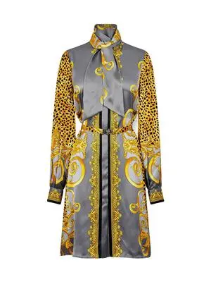 VERSACE VERSACE Silk Chemisier Dress With Cheetah Foulard Print