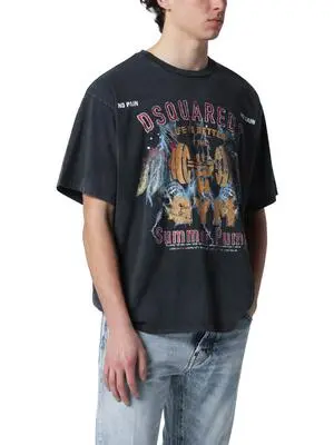 Dsquared2 Grey Vintage-effect T-shirt With Rock Print - Black