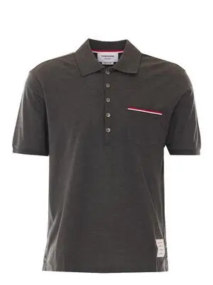 Thom Browne Stripe Logo Piquet Polo - Gray