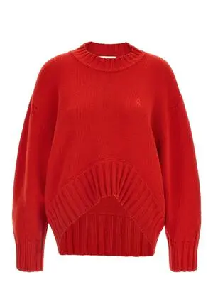 Attico Asymmetrical Hem Crew Neck Sweater - Red