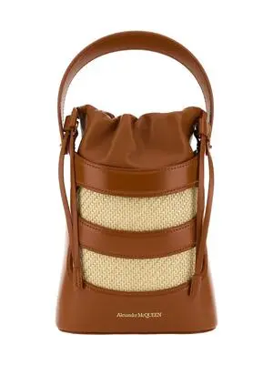 Alexander McQueen Two-tone Leather And Raffia Mini Bucket Bag - Multicolor