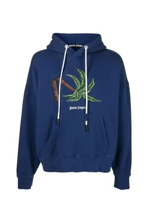 Palm Angels Embroidered Broken Palm Hoodie Sweatshirt - Blue
