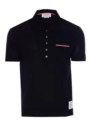 Thom Browne Stripe Logo Piquet Polo - Blue