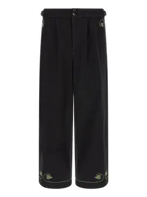 BODE Lucky Draw" Embroidered Wide Leg Pants - Black
