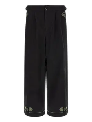 BODE Lucky Draw" Embroidered Wide Leg Pants - Black
