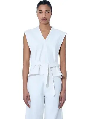 LEMAIRE Sleeveless V-neck Top With Belted Waist - White