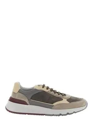 Brunello Cucinelli BRUNELLO CUCINELLI Lace-Up Fabric And Leather Detail Sneakers Multicolor