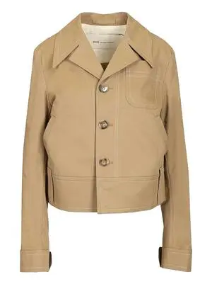 Ami Belted Cotton Jacket With Hood - Cream