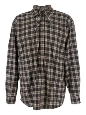 DSQUARED2 Dsquared2 Men 'D2 X Magliano' Brown Shirt With Tie Detail On The Front And All-Over Check Motif In Cotton Man