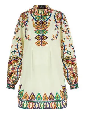 Etro Printed Paisley Mandarin Collar Cotton Poplin Mini Dress - Multicolor