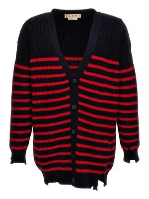 MARNI MARNI Striped Distressed Wool Cardigan