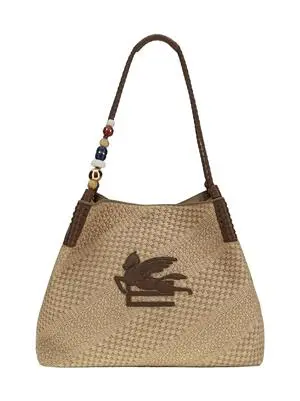 Etro Large Libra Raffia Shoulder Bag - Cream