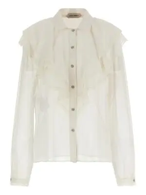 ALBERTA FERRETTI ALBERTA FERRETTI Semi-Transparent Silk Crêponne Shirt With Lace Flounces