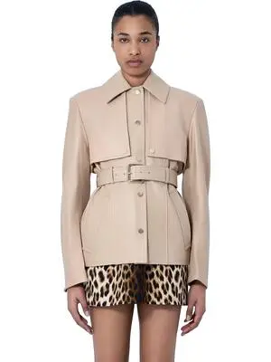 Sportmax Belted Leather Jacket - Cream