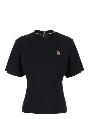 Moncler Moncler Grenoble Black Tech Fabric Crew Neck T-Shirt With Logo Multicolor