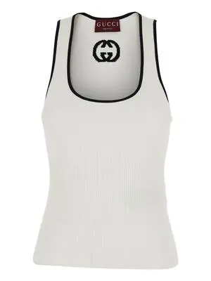 Gucci GUCCI Sleeveless Ribbed Knit Top With GG Embroidery Multicolor