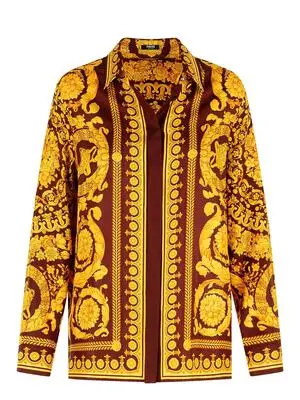 Versace VERSACE Silk Barocco Print Long Sleeve Shirt Multicolor