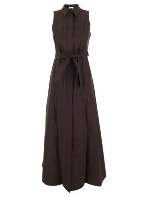 P.a.r.o.s.h Sleeveless Belted Dress With Classic Collar - Multicolor