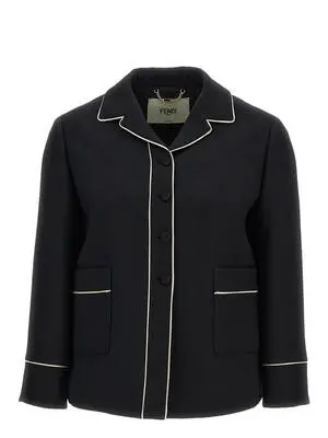 Fendi Blouson Wool Silk Jacket With Pajama Collar And Piping - Multicolor