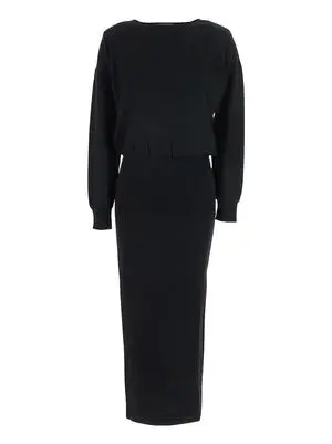 P.a.r.o.s.h Wool Blend Dress With Draped Waist - Black