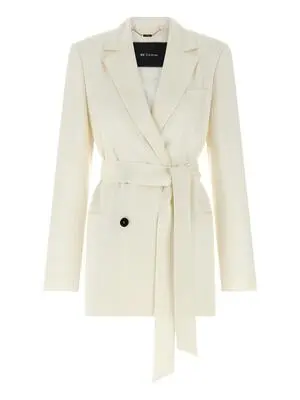 Kiton Double-breasted Silk Blazer With Knotted Belt - White