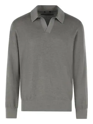Zegna Ribbed V-neck Cashmere Blend Sweater - Gray