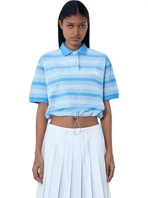 Prada Striped Cropped Polo Shirt With Drawstring Hem - Blue