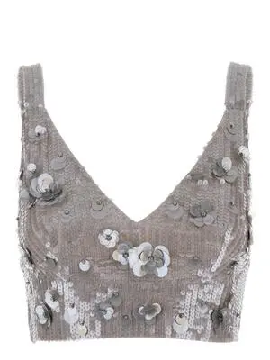 P.a.r.o.s.h P.A.R.O.S.H. Sequined Crop Top With Floral Appliqués Multicolor
