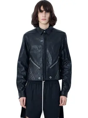 Rick Owens Studded Leather Jacket With Zip Details - Black