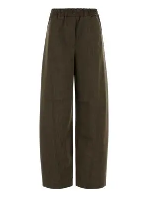 GANNI GANNI Mud Wool Wide-Leg Pant