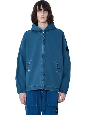 Stone Island Hooded Denim Jacket With Zip Fastening - Blue