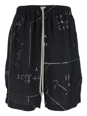 Rick Owens Black High-waisted Viscose And Cupro Shorts With Graphic Print - Multicolor
