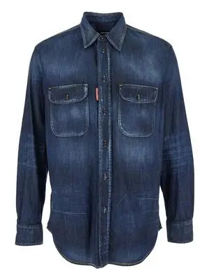 Dsquared2 Blue Shirt With Pointed Collar And Elbow Patches In Denim - Multicolor