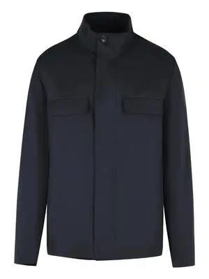 Zegna Polyester Jacket With Stand Collar And Patch Pockets - Blue