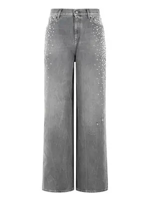 GOLDEN GOOSE Melody Grey Cotton Jeans With Stud Embellishments - Gray