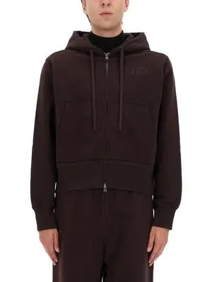 Gucci Embroidered Logo Zip-up Hoodie - Brown