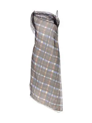 SALVATORE FERRAGAMO FERRAGAMO Asymmetrical Check Print Organza Dress