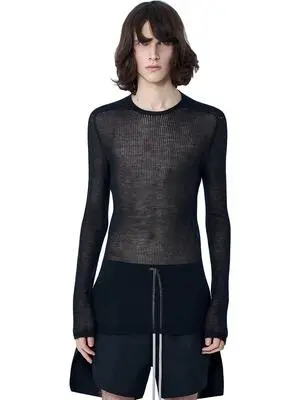 Rick Owens Sheer Knit Long Sleeve Crewneck Top - Black