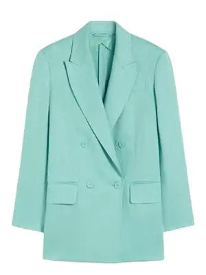 Max Mara Olimpia Jacket In Chevron Linen Aqua - Blue